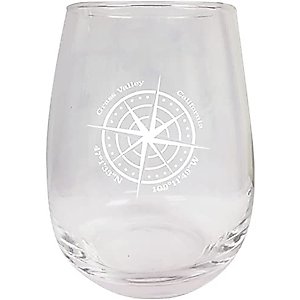 R and R Imports Grass Valley California Souvenir 15 Ounce Laser Engraved Stemless Wine Glass Compass Design 2-Pack