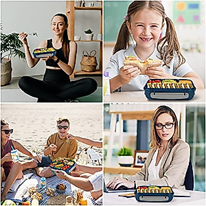 Lunch Box Kids, Bento Box Adult Lunch Box, Lunch Containers for Adults Kids Toddler, 1300ML-4 Compartment Bento Lunch Box w/ Food Picks Cake Cups, Microwave/Dishwasher/Freezer Safe, BPA Free (Blue)