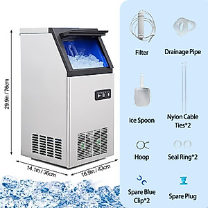 ExploreHorizon Commercial Ice Maker Machine,120 lbs of Ice Production per 24 Hours with 24 lbs Storage Bin, 45 Ice Trays, and 12-15 Min Quick Ice Dispensing; Freestanding Unit with Scoop