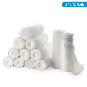 Gauze Bandage Rolls - 4 Yards Per Roll of Medical Grade Gauze Bandage and Stretch Bandage Wrapping for Dressing All Types of Wounds and First Aid Kit by MEDca, (3" Pack of 12)