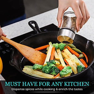 Salt Shaker or Pepper Shaker with Adjustable Pour Holes - Stainless Steel Spice Dispenser - Perfect for Pink Himalayan, Table Salt, Black and White Pepper. (2.4 oz)