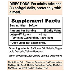 Puritan's Pride Lutein 40mg With Zeaxanthin, Supports Eye Health, 120 Count (Pack of 2)