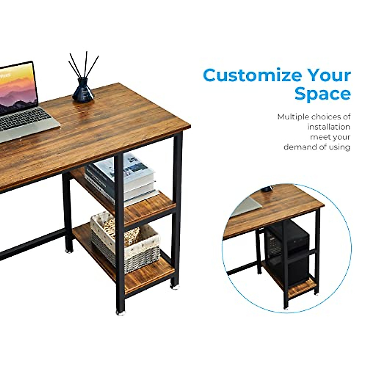 GreenForest L Shaped Computer Desk with Storage Shelves, 66 inch Modern Large Corner Gaming Desk for Home Office PC Workstation Space Saving Space, Walnut