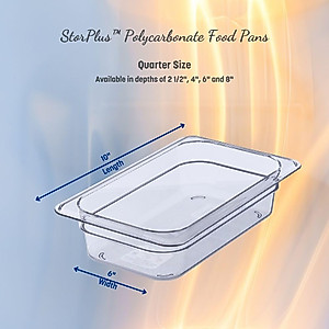 Carlisle FoodService Products Storplus Food Storage Container Food Pan, Chafing Pan for Catering, Buffets, Restaurants, Polycarbonate (Pc), 1/4 Size 4 Inches Deep, Clear, (Pack of 6)