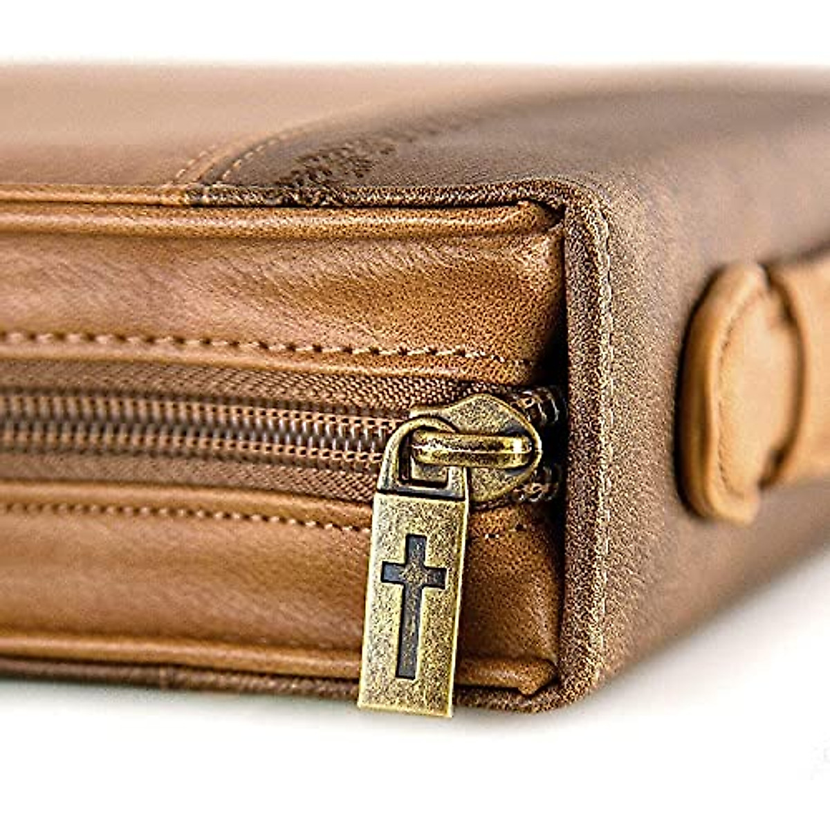 OBIE BLUE Faux Leather Bible Cover- Bundle w/Bookmark and Gel Highlighter. John 14:16, for Men and Woman (Large)