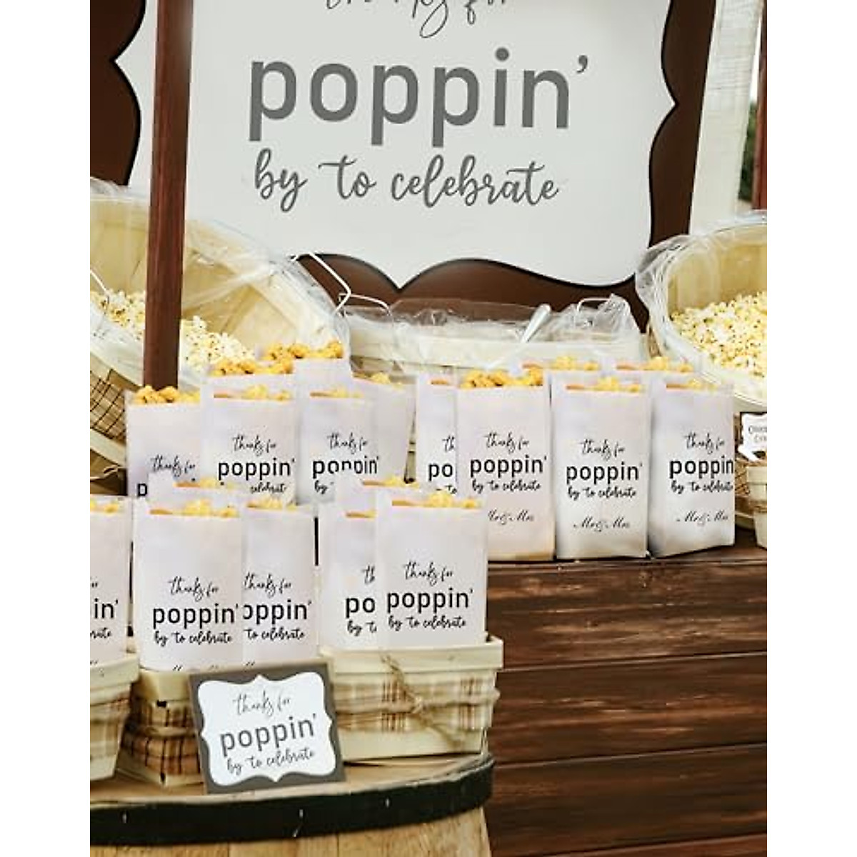 48Pcs Thanks for Poppin' By to Celebrate Popcorn Bags Engagement Wedding Party Favors Popcorn Bags Engaged Wedding Bridal Shower Goody Snack Treat Bags Grease Resistant