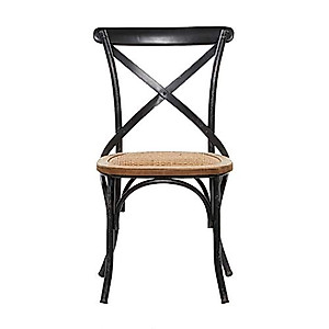 Deco 79 Metal Dining Chair with Brown Wood Seat, Set of 2 20"W, 35"H, Black