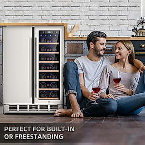 Mojgar Wine and Beverage Refrigerator, 24 Inch Dual Zone Wine Fridge with Safety Locks, Under Counter Wine Cooler Beer Fridge Built-In or Freestanding, Holds 20 Bottles and 57 Cans