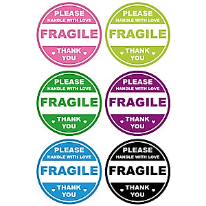 2 inch 300 PCS 6 Color Fragile Stickers for Shipping Please Handle with Love and Thank You Waterproof Stickers