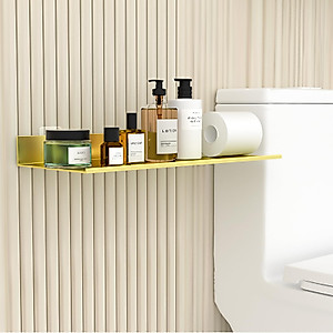 Wisfame Gold Floating Shelves,16" Metal Display Wall Shelf, Bathroom Shelf Set of 2, Wall Mounted Shelves for Books,Decor,Frames & Trophy Display