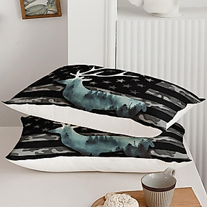 Axolotl American Flag Sheet Set Queen,Deer Hunting Camo Bedding,Hunter Bedding Set American Flag Fitted Sheet,Deer Fitted Sheet Set for Boys Teens Kids Man,1 Flat Sheet 1 Fitted Sheet 2 Pillow Cases