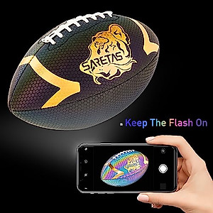 Saretas Size 9 Holographic Reflective Football Glow Football Gifts Idea Toy for Kids, Youths, Juniors, Adults, Boys and Girls with Pump,Needles and Carry Net