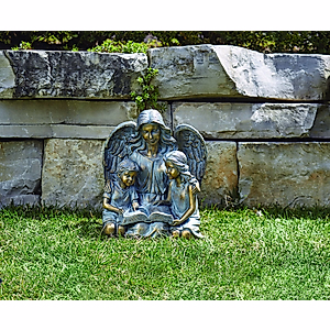 Roman - Angel with Two Children Statue, 15.5" H, Garden Collection, Resin and Stone, Decorative, Gift, Home Outdoor and Indoor Decor, Durable, Long Lasting