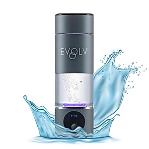 EVOLV Hydrogen Water Bottle Generator - SPE & PEM Water Ionizer 5.42PPM, Highest Concentrated Dose - 8oz Hydrogenated Water Bottle for Improved Energy & Inflammation Support - Convenient & Easy to Use