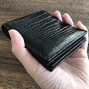 CHERRY CHICK Men's Luxury Crocodile Wallet Genuine Skin for Husband, Brother, Son, Father's Present (Black-Belly-Horizontal)