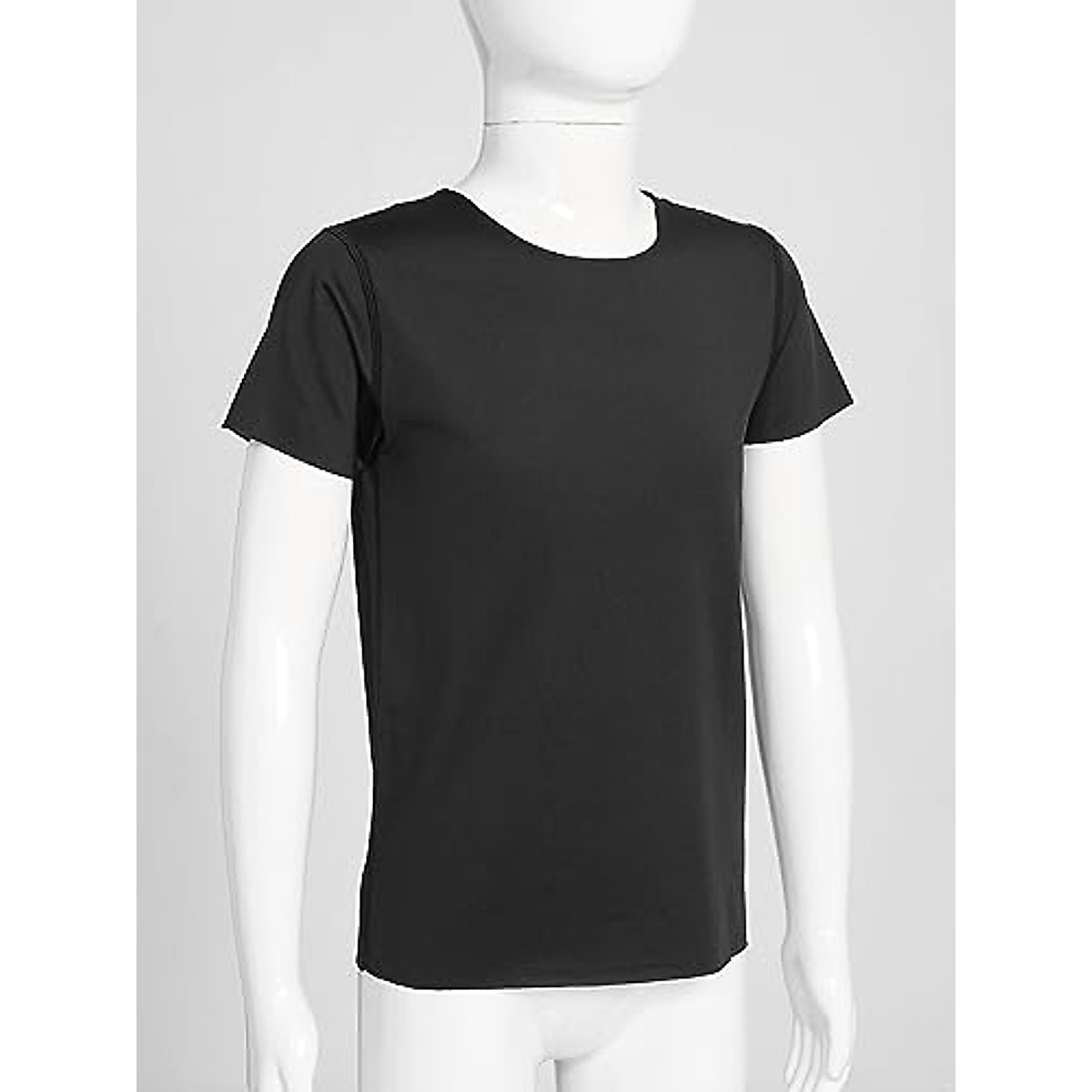 Mufeng Kids Boys Girls Seamless Breathable Short Sleeve T-Shirt Sun Protection Shirt for Sports Workout Exercise Black 9-10 Years