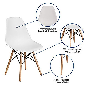 Flash Furniture Elon Series White Plastic Chair with Wooden Legs