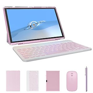 Tablet 2 in 1 Tablet with Keyboard Case Mouse Stylus Pen, 10 inch Tablet Android 14 Tablets PC, 10.1" HD Tab 6000mah Battery 6GB+32GB+1024GB Expandable 2MP+8MP Dual Camera Tableta Computer Pink Tab.