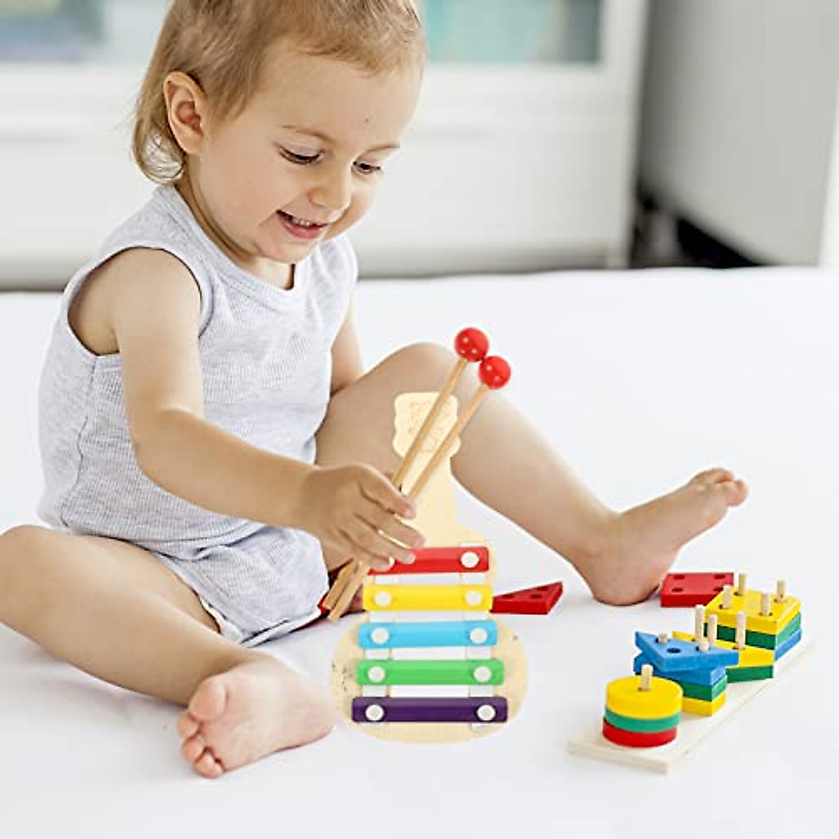 ERINGOGO 2 Sets Xylophone for Kids and Toddlers with Mallets Wooden Musical Instrument for Baby Boys and Girls Preschool Percussion Birthday Gift and Stocking Stuffer