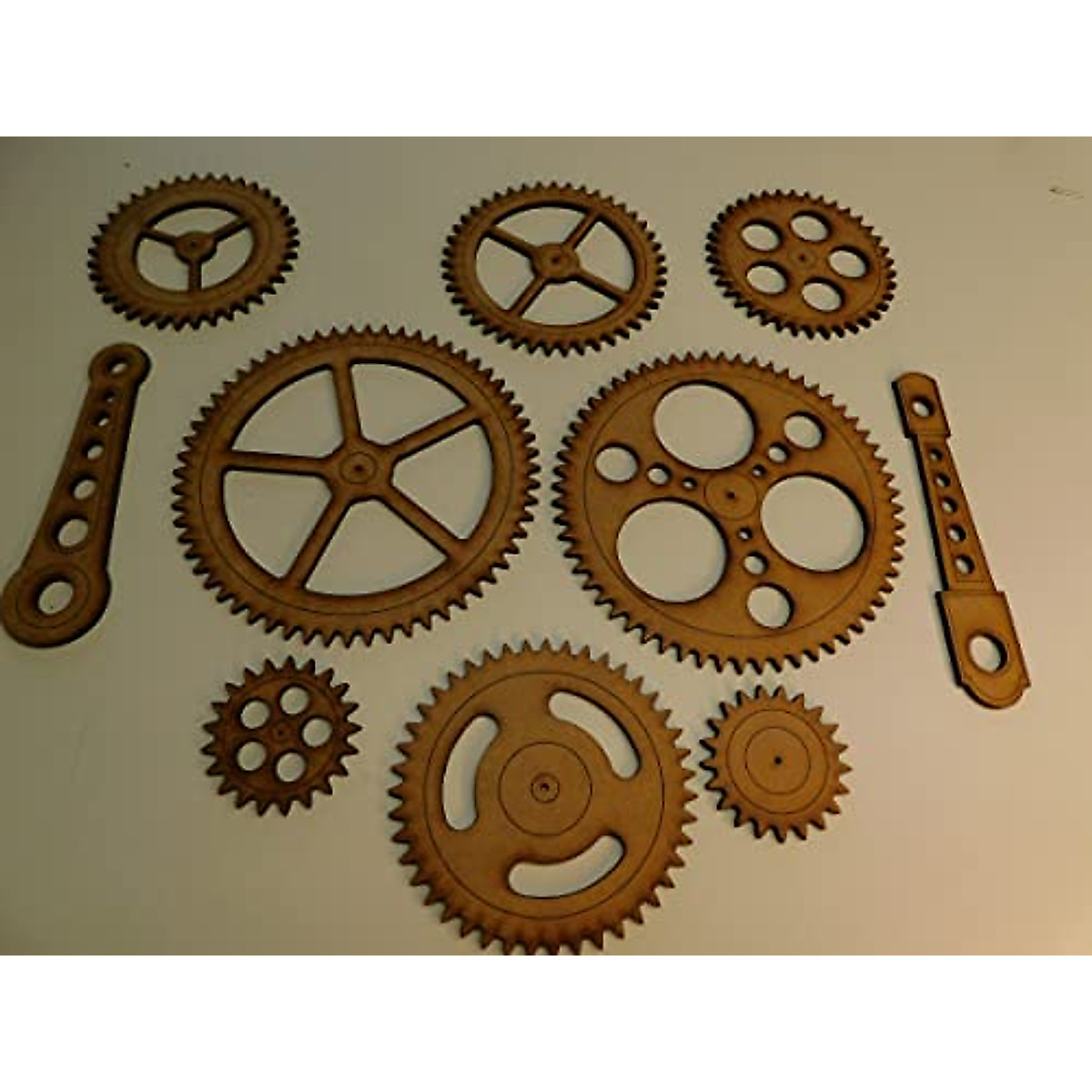 Steampunk Gears Wall Decor - Eight Gears, Two Push Rods - UNFINISHED - Free Shipping - Wood Gears