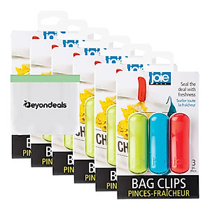 MSC International Chip Clips, 3.04 Ounces, Bundle with Beyondeals Reusable Food Storage Bag - Assorted Rainbow Colors Bag Clip, Durable Airtight Seal, Versatile & Easy to Use for Snacks~ (Pack of 6)