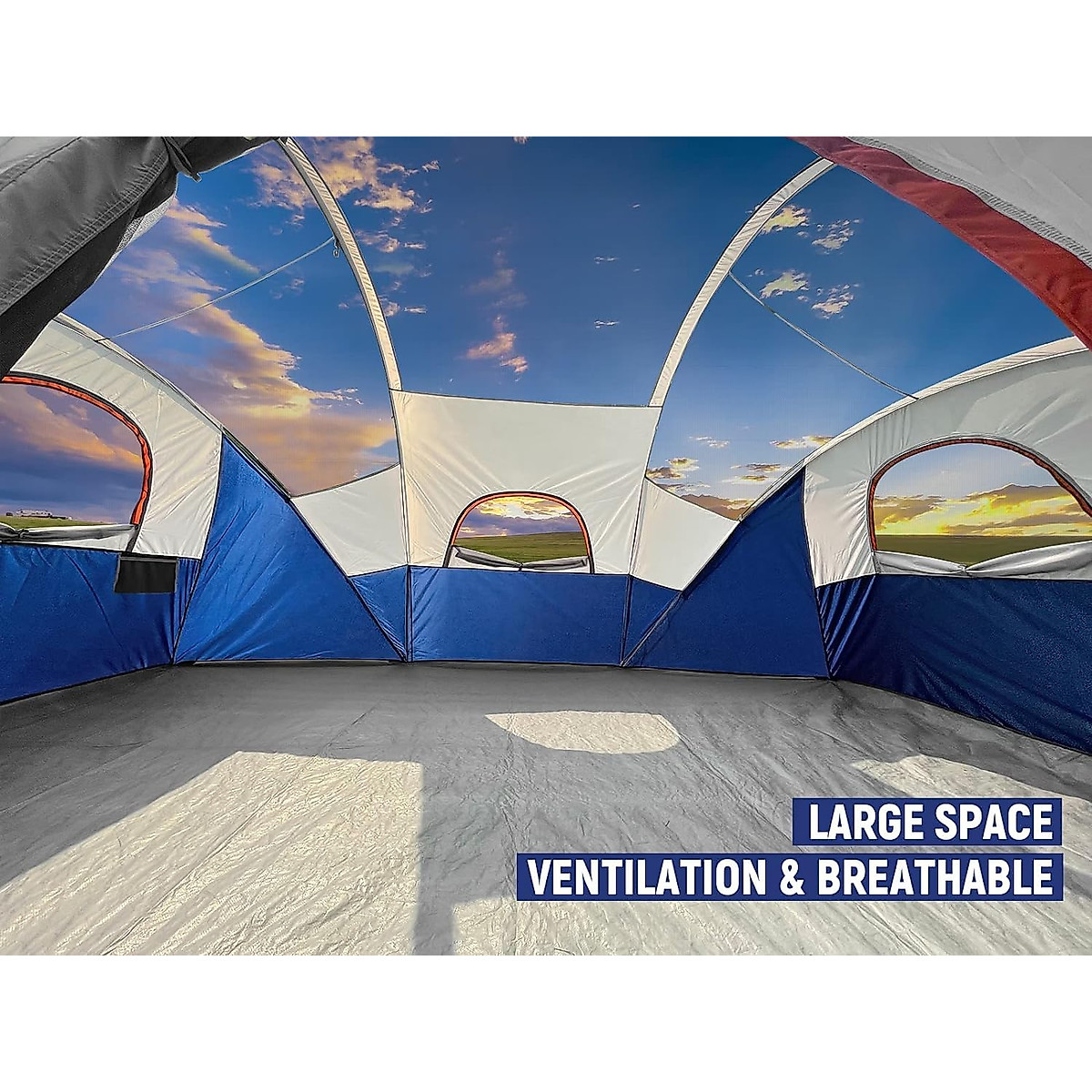 HIKERGARDEN 10 Person Camping Tent - Portable Large Family Tent for Camp, Windproof Fabric Dome Tent Outdoor for Hiking, Backpacking, Traveling (Blue)