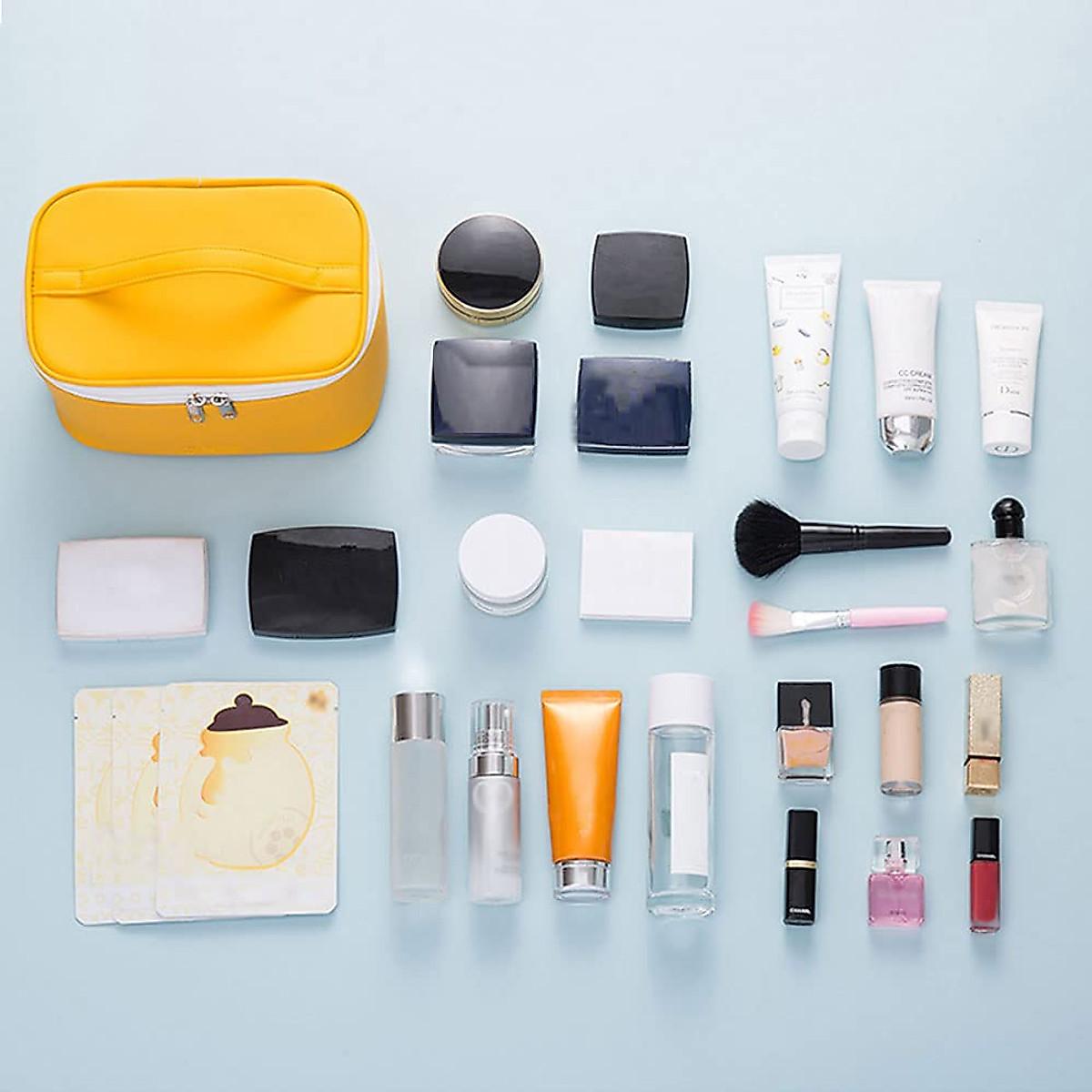 Meiyuuo Makeup Bag Cosmetic Bags Small for Women Ladies Zipper Pouch Makeup Organizer Waterproof Cute (Bright Yellow)