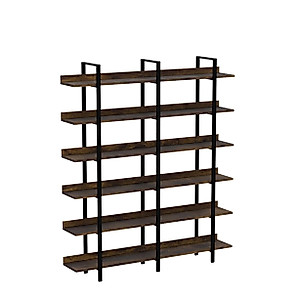FRAPOW 83Inch Industrial Bookshelf and Bookcase, Double Wide 6 Tier Large Vintage Book Shelf with Metal Frame Open Bookshelves for Living Room Home Office