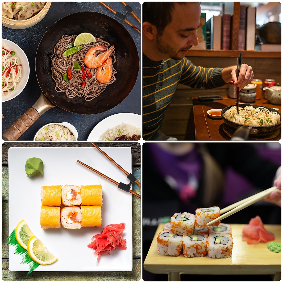 6 Pairs Reusable Chopsticks Helper,Chopsticks Trainer Training Chopsticks For Adults Training Chopstick Hinges Connector,Non-Slip And Portable Practice Chopsticks For Beginners Kids (Black)