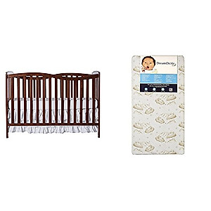 Dream On Me Chelsea 5-in-1 Convertible Crib with Dream On Me Spring Crib and Toddler Bed Mattress, Twilight