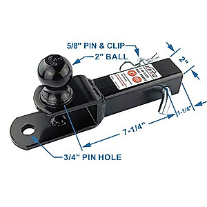TOPTOW ATV/UTV Trailer Hitch Towing Ball Mounts, 2-Inch Ball, Clevis Pin, Fits 2-Inch Receiver