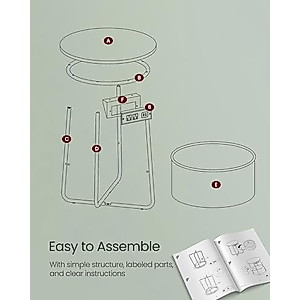 VASAGLE Side Table with Charging Station, Round End Table With Fabric Basket, Nightstand with Power Outlets USB Ports, for Living Room, Bedroom, Modern, Forest Green and Cream White ULET228C04