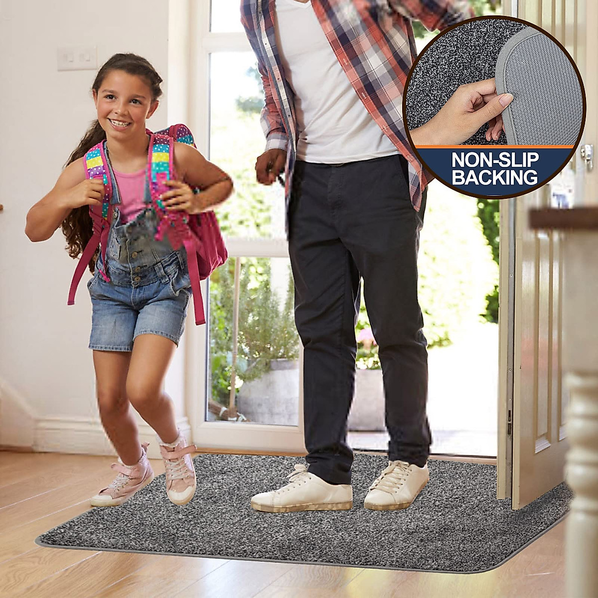 Walensee Indoor Doormat, Front Door Mat for Entrance (20"x32" Grey) Machine Washable Entryway Rug Non Slip Dirt Trapper Door Rugs Absorbent Low Profile Shoes Scraper Inside Floor Mats for Entry