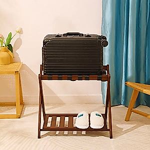 ArtsPavilion Fully Assembled Luggage Rack, Bamboo Folding Luggage Rack Suitcase Stand with Storage Shelf for Home Guest Room Bedroom Hotel