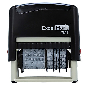 ExcelMark 12 Phrase Self-Inking Date Stamp - 2" x 1/4" Impression - Black Ink (7817)
