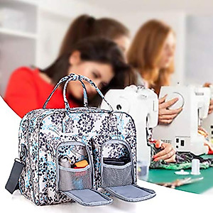 Teamoy Sewing Machine Carrying Case, Sewing Machine Tote with Bottom Wooden Board Pad for Most Standard Sewing Machines and Accessories, Dandelion