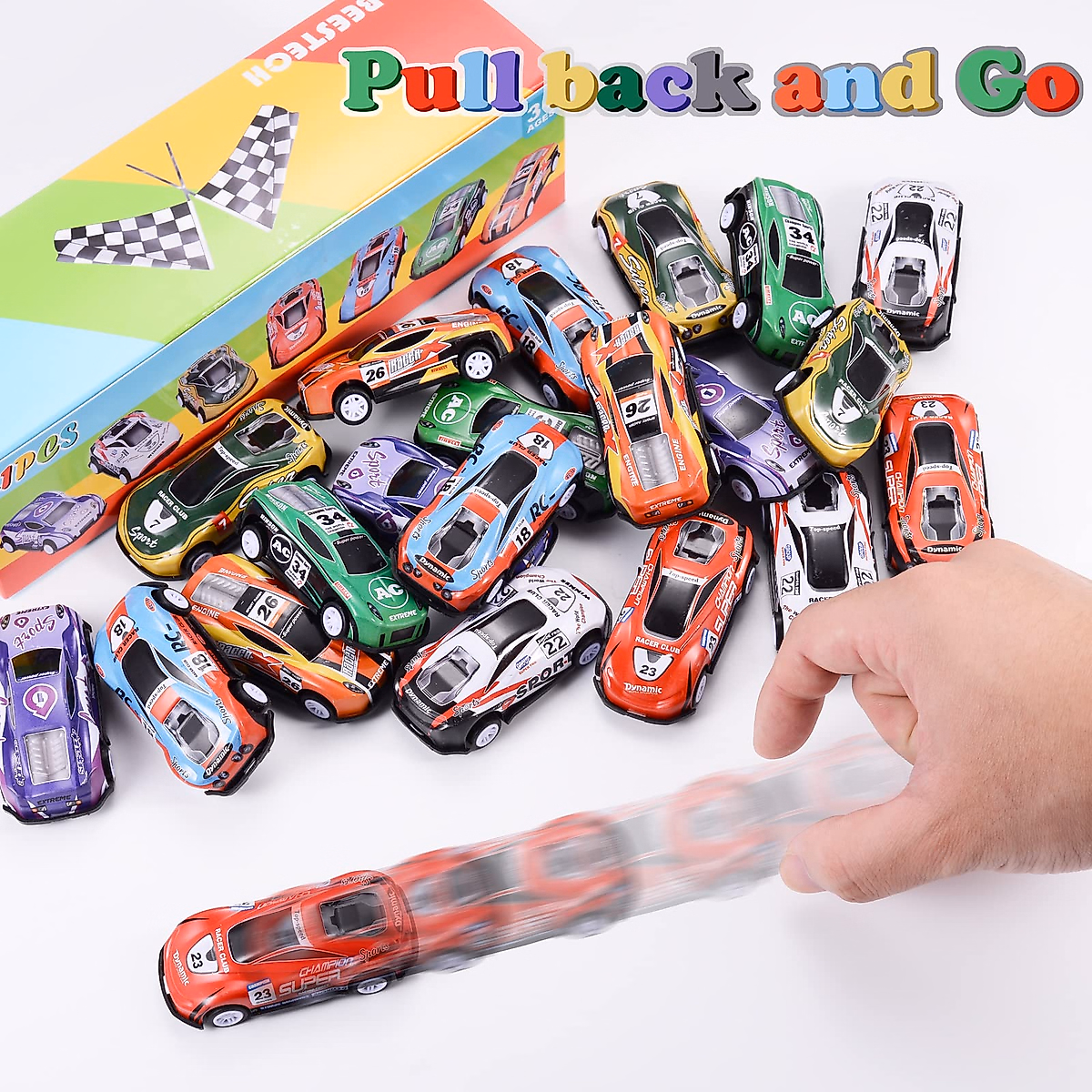21 Pack Pull Back Toy Cars, Party Favors, Goodie Bag Stuffers, Race Vehicles Bulk, Pinata Fillers, Teacher Treasure Prize Box Toys for Boys Girls Toddlers 2,3,4,5 Years Old