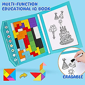 VATOS Puzzle Brain Teasers Magnetic Tangram Jigsaw Toys Magnet Drawing Board Intelligence Colorful 3D Russian Blocks Game STEM Educational Gift for Kids Boys Girl Age 3 4 5 6+ Year Old (47 Pcs)