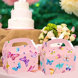24Pcs Butterfly Party Gift Treat Box, Butterfly Party Goodie Candy Box Kraft Treat Paper Boxes for Butterfly Themed Birthday Party Supplies