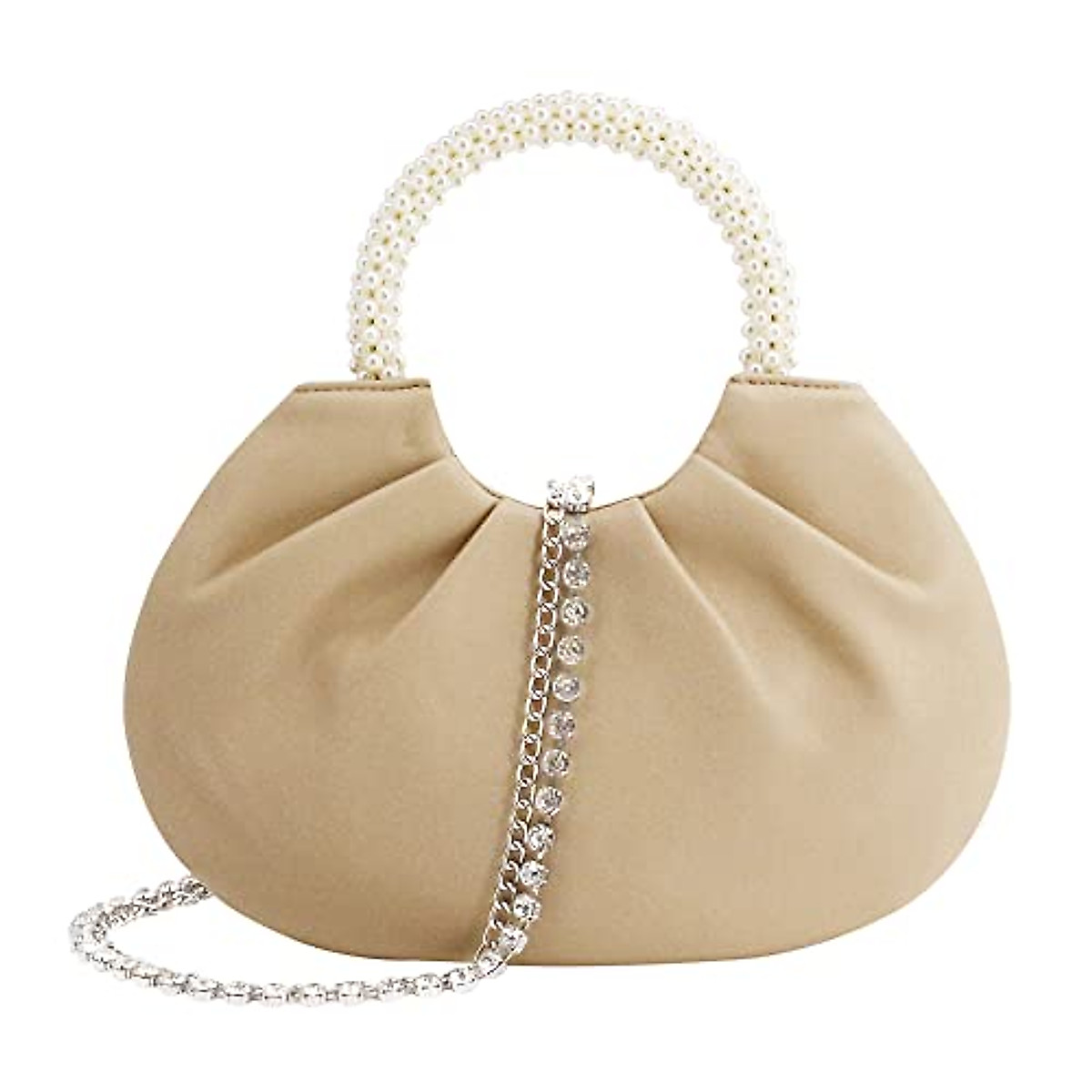 Naimo Women's Cloud Dumpling Bag Evening Clutch Purse Vegan Leather Ruched Hobo Handbag Shouder Bag with Pearl Handle