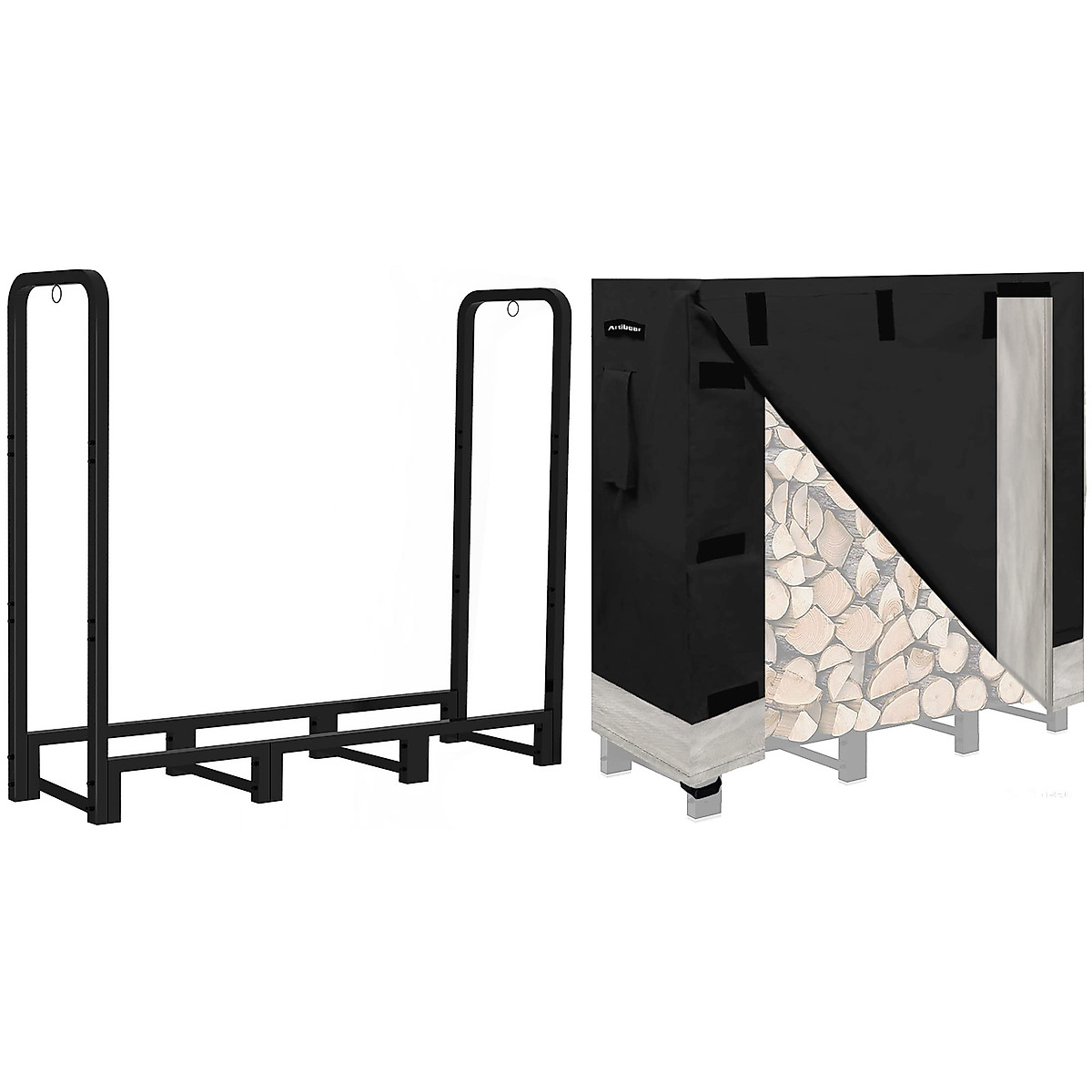Artibear Firewood Rack Stand 4ft With Log Holder Cover For Outdoor Indoor Fireplace Wood Pile Storage Stacker Organizer
