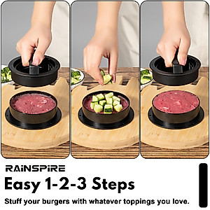 Rainspire Hamburger Press Patty Maker, 3 in 1 Non-Stick Burger Press Patty Maker, Hamburger Patty Maker, Burger Patty Maker, Patty Press for Stuffed Burgers, Sliders, Beef Burger, Black