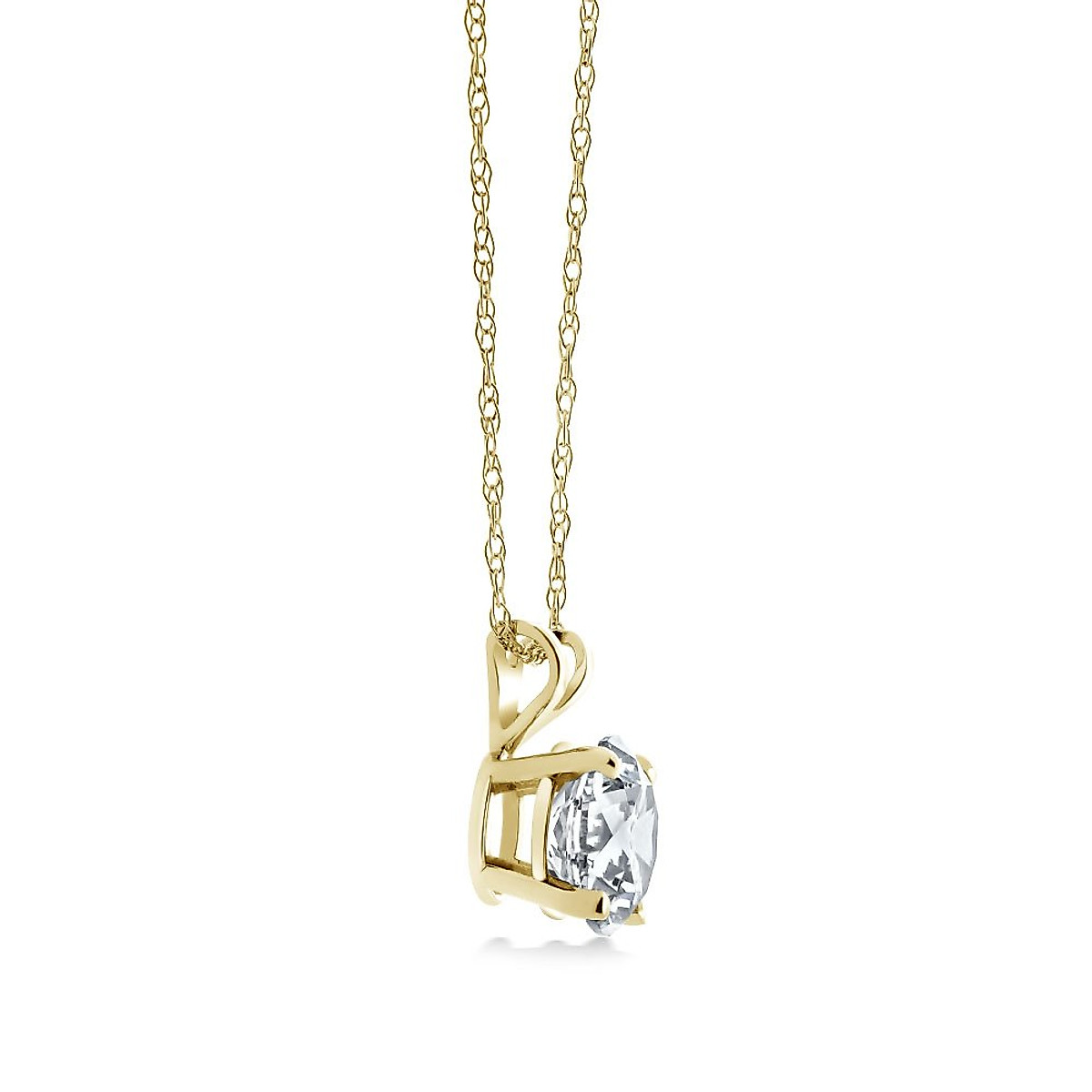 Gem Stone King 14K Yellow Gold Forever Classic Moissanite from Charles & Colvard Solitaire Pendant Necklace For Women (0.80 Cttw, Round 6MM, with 18 Inch 14K Yellow Gold Chain)