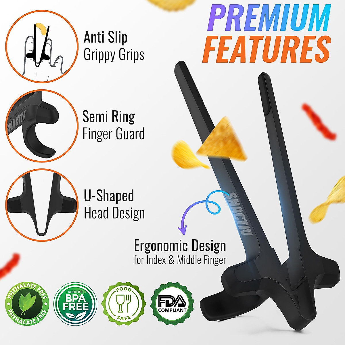 SNACTIV PRO Finger Chopsticks for Gamers - As Seen on Shark Tank! The Official Snacking Tool of the Future - Enjoy Snacks and Chips with Ease - Innovative Gaming Snacking Solution - Snack Chopsticks
