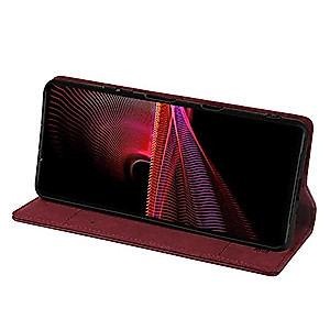 32nd Classic Series 2.0 - Real Leather Book Wallet Case Cover for Sony Xperia 1 III (2021), Real Leather Design with Card Slot, Magnetic Closure and Built in Stand - Burgundy