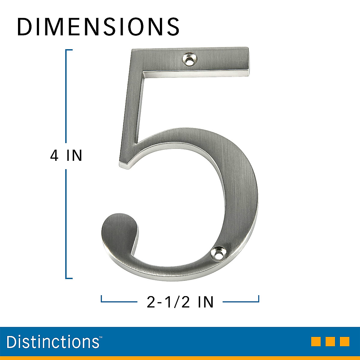 Distinctions by Hillman 843325 4-Inch Brushed Nickel Flush-Mount House Number 5, 1 Count (Pack of 1)