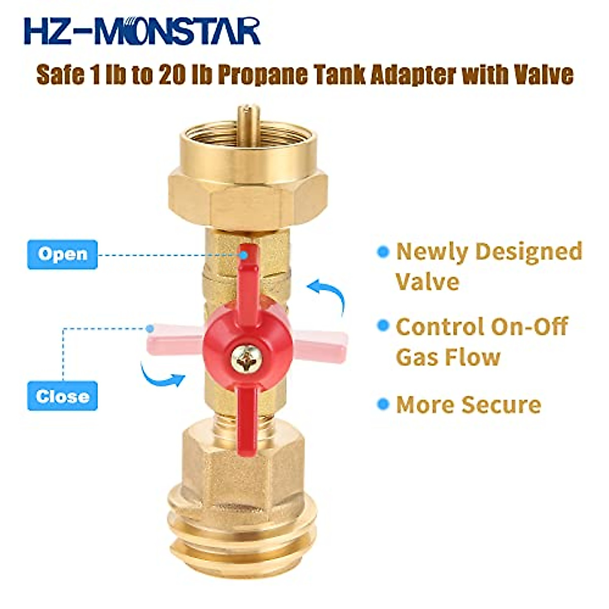 20lb to 1lb Propane Tank Adapter with Valve for 1lb / 16.4oz Disposable Throwaway Cylinder, Convert CGA600 to QCC1 Male Thread / POL Female Thread, Hook Up Small Propane Tanks When 20lb Ran Out
