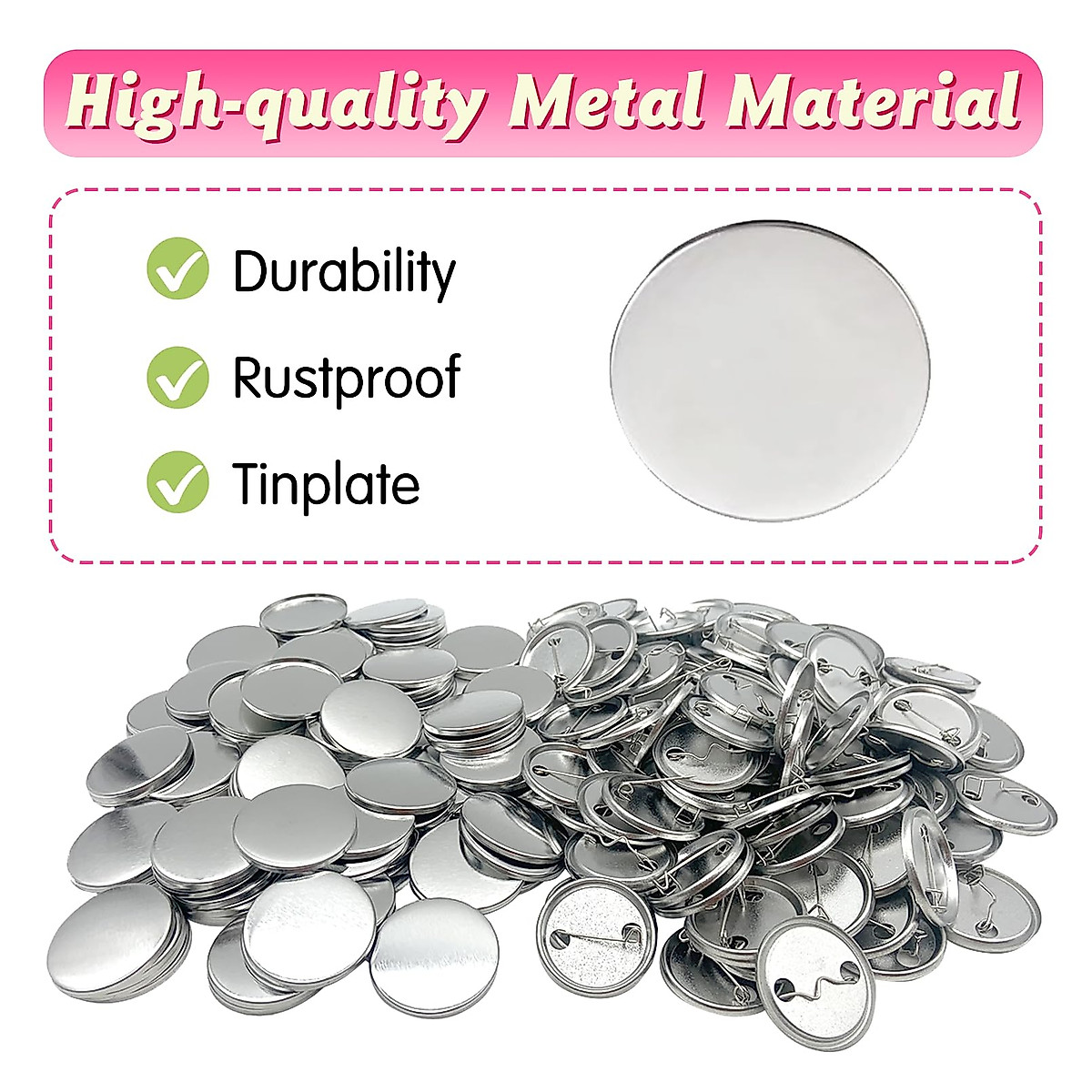 VCEPJH 200 Sets 58mm Button Maker Supplies 2.25 Inch DIY Blank Button Badge Parts Round Button Making Kit includes Metal Pin Back Cover Metal Shells Blank Paper & Clear Film