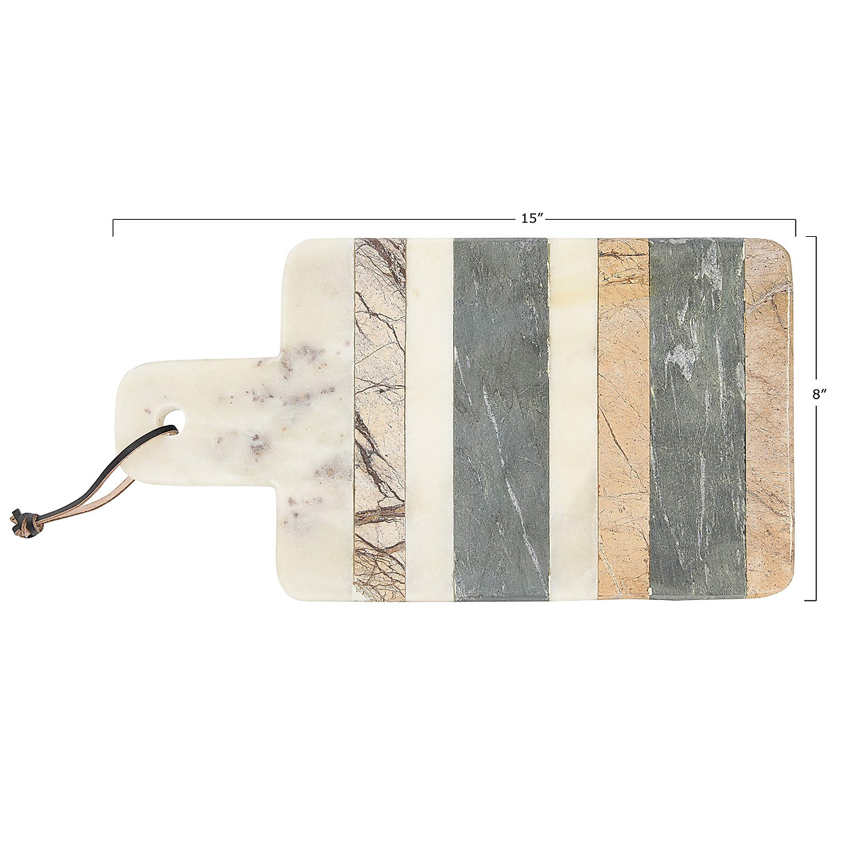 Bloomingville Marble Cheese and Cutting Board with Stripes and Leather Tie, Multicolor