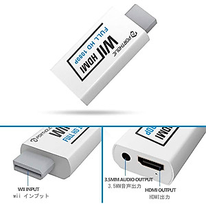PORTHOLIC Wii to HDMI Converter 1080P with 5FT/1.5M High Speed HDMI Cable Wii2 HDMI Adapter Output Video&Audio with 3.5mm Jack Audio, Support All Wii Display 720P, NTSC, Compatible with HD Device